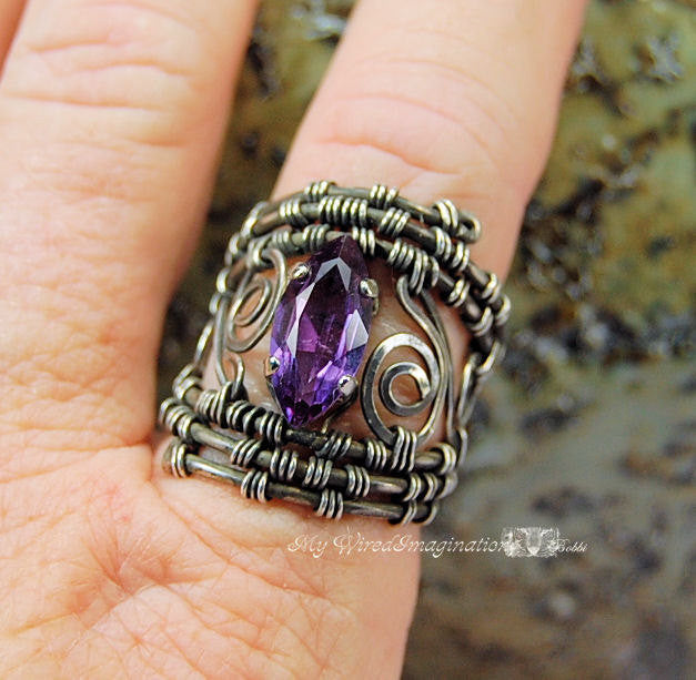 Alexandrite Wire Woven Filigree Ring, Wire Wrapped In Sterling and Fin ...