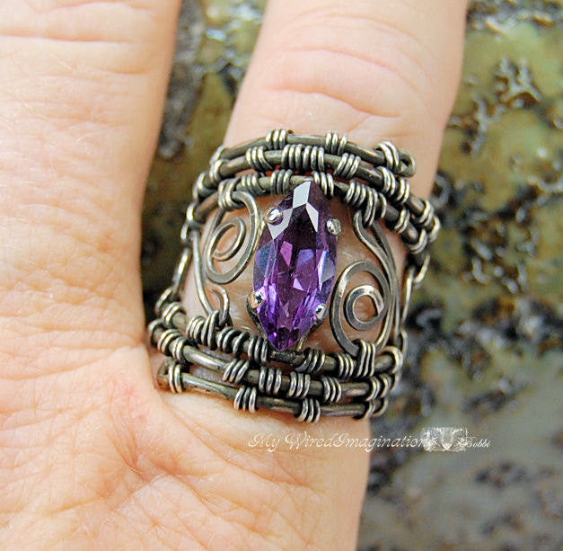 Alexandrite Wire Woven Filigree Ring, Wire Wrapped In Sterling and Fin ...